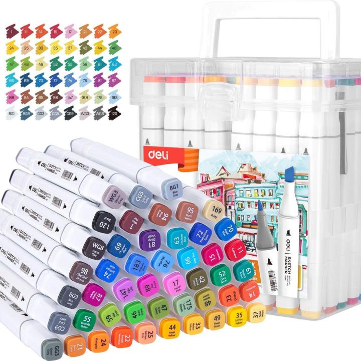 Deli 48 Colors Art Markers Set, Dual Tips Permanent Artist Coloring ...