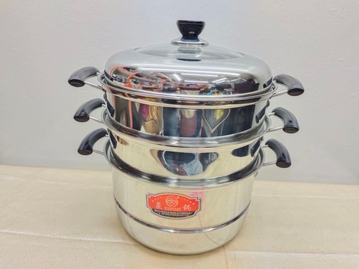 30 CM Stainless Steel 3 Layer Steamer Pot Steaming Cookware. Triply ...