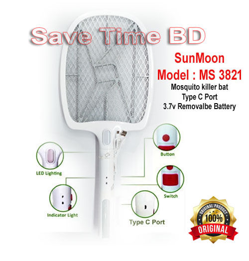 SunMoon Type C Port (SM-3821) Top Mosquito Killer Electric Bat with Torch + Heavy Batter 3.7V ...