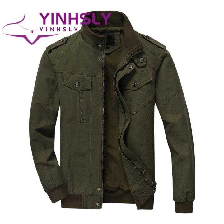 Men Cargo Jacket Ribbing Bottom Pure Color Zipper Cargo Jacket | Daraz ...