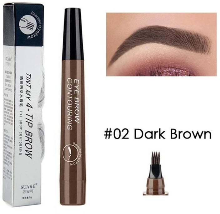 TINT MY 4-TIP BROW Liquid Eyebrow Pencil Waterproof -#02 DARK BROWN ...