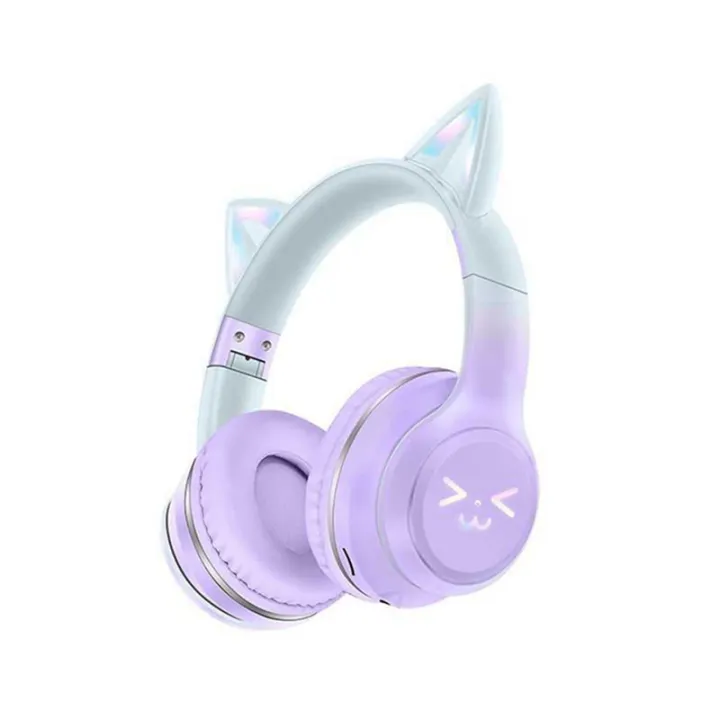 Wireless Headphones RGB Cute Cats Girls Kid Gift Headset Control Lights ...