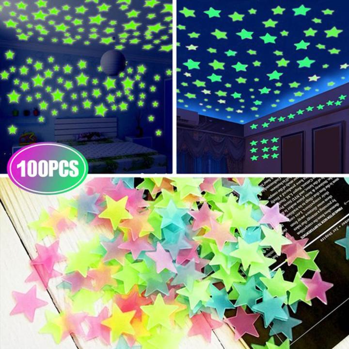 100 PCS 3D Star Luminous Wall Stickers | Daraz.com.bd