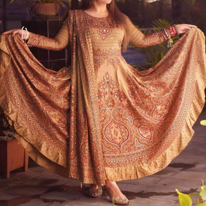 Exclusive Eid Collection Long Gown Dress 240 Gher Digital Print Two ...