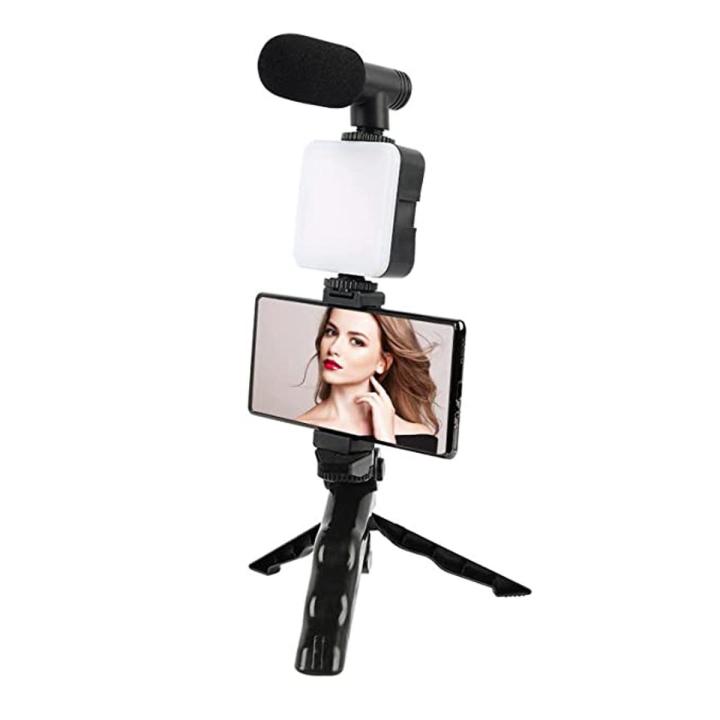Video Vlogger Kits Microphone LED Fill Light Mini Tripod For Phone Vlog Video Recording ...