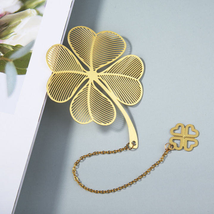 Metal Bookmarks with Chain Penta Angel Vintage Hollow Clover Lotus ...