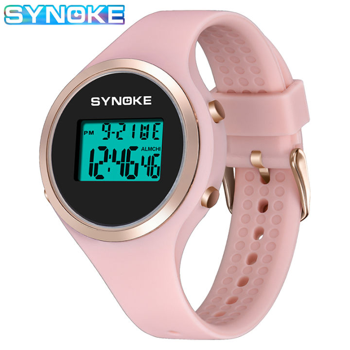 Pink Electronic Clock Sports Waterproof Watch LED Display SYNOKE Women ...