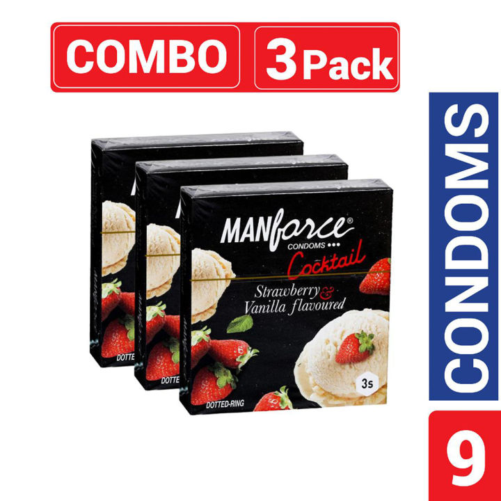 Manforce - Cocktail Condoms with Dotted-Rings Strawberry & Vanilla ...