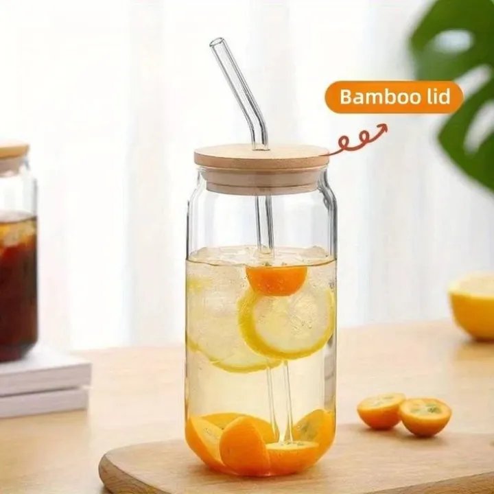 350ml Glass Cup with Lid and Straw Transparent Bubble Tea Cup Juice ...