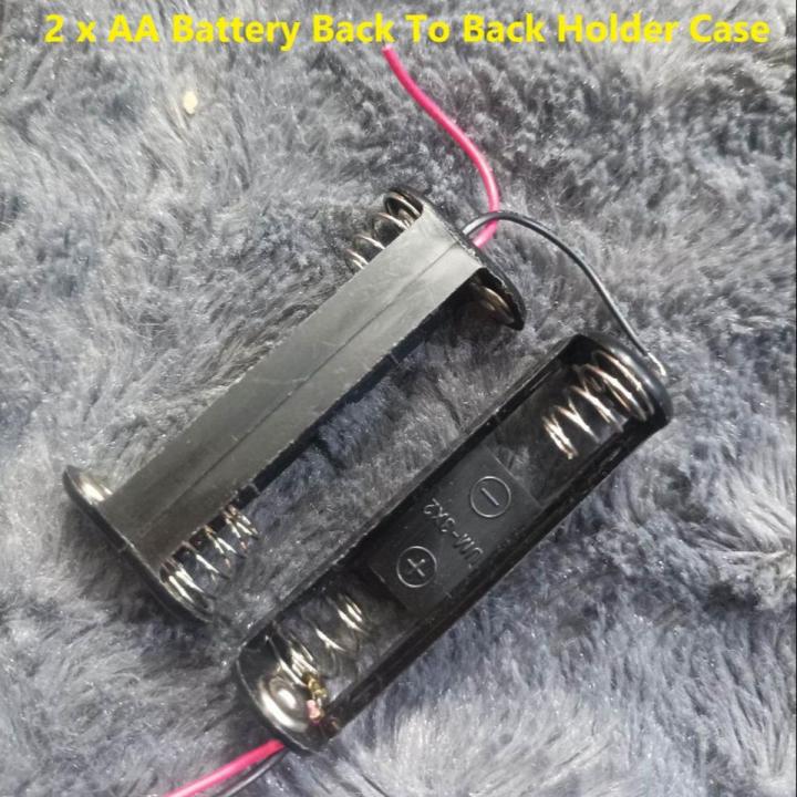 2Pcs 2Slot 2 x AA Battery Back To Back Holder Case Box With Cables Open ...