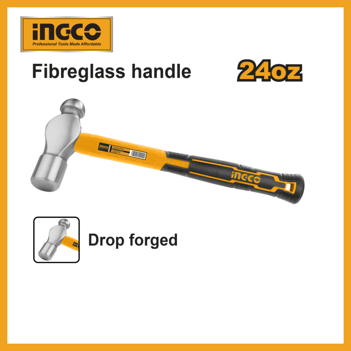 INGCO 24oz Ball pein hammer Unique design fiberglass handle HBPH88024 ...