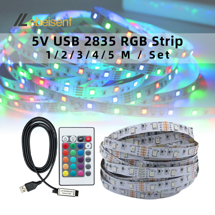 Full Set 5V USB RGB Strip Lights + Controller IR 24-Key Wireless Remote Control 1/2/3/4/5 M ...