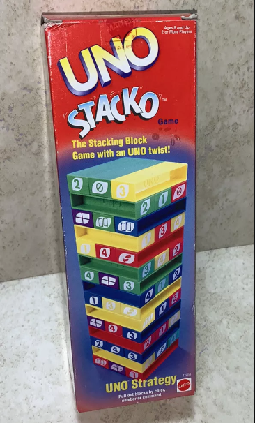 Mattel UNO Stacko Stacking Block Game 42468 Strategy Skill Action Ages ...