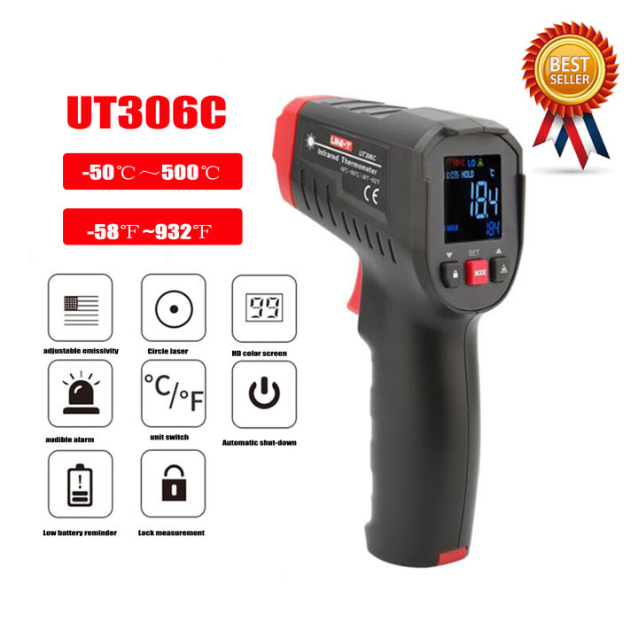 UNI-T UT306S / UT306C Digital Thermometer Non-contact industrial Infrared Laser Temperature ...