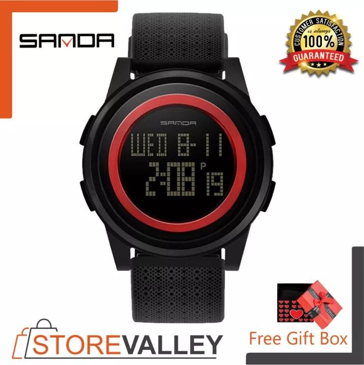 Sanda 337 Ultra-thin 9mm Sport Watch Men's Electronic Led Digital Wrist ...