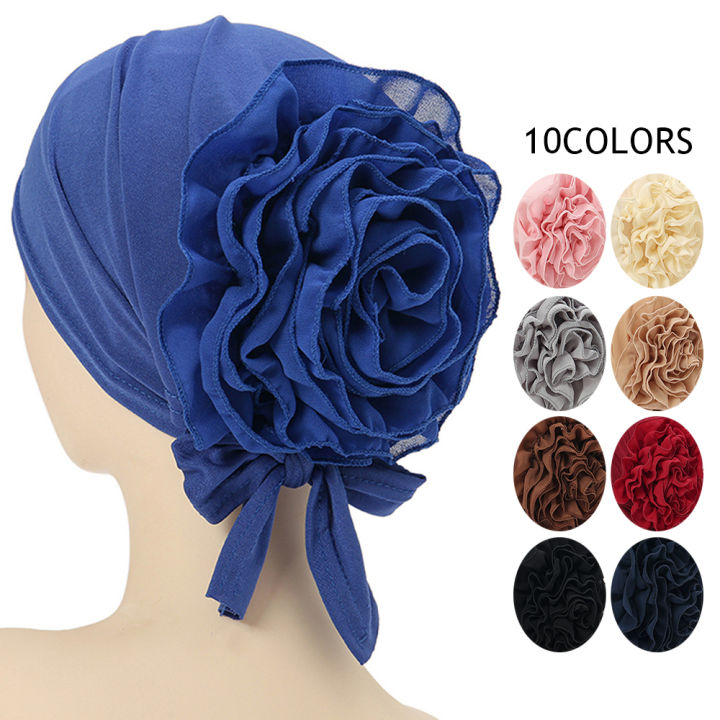 New Women Pre-Tied Hijabs For Women Turban Hat Inner HIjab Caps Solid ...