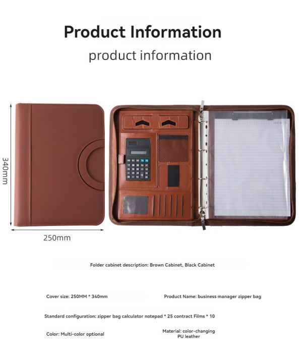 A4 Multifunctional Pu Folder Zipper Bag Mobile Phone Holder Business ...