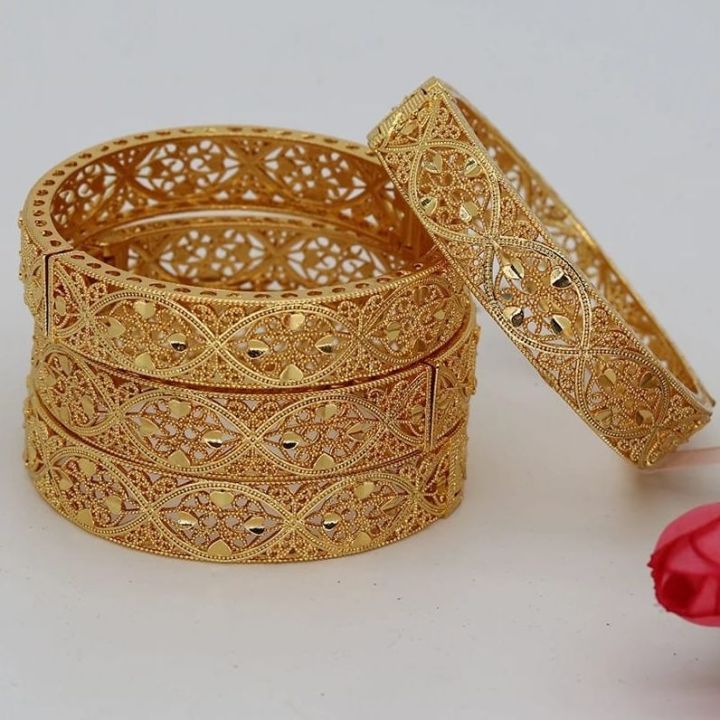 Arabic Saudi Bangles For Women 4pcs Indian Bracelet 24k Gold Color ...