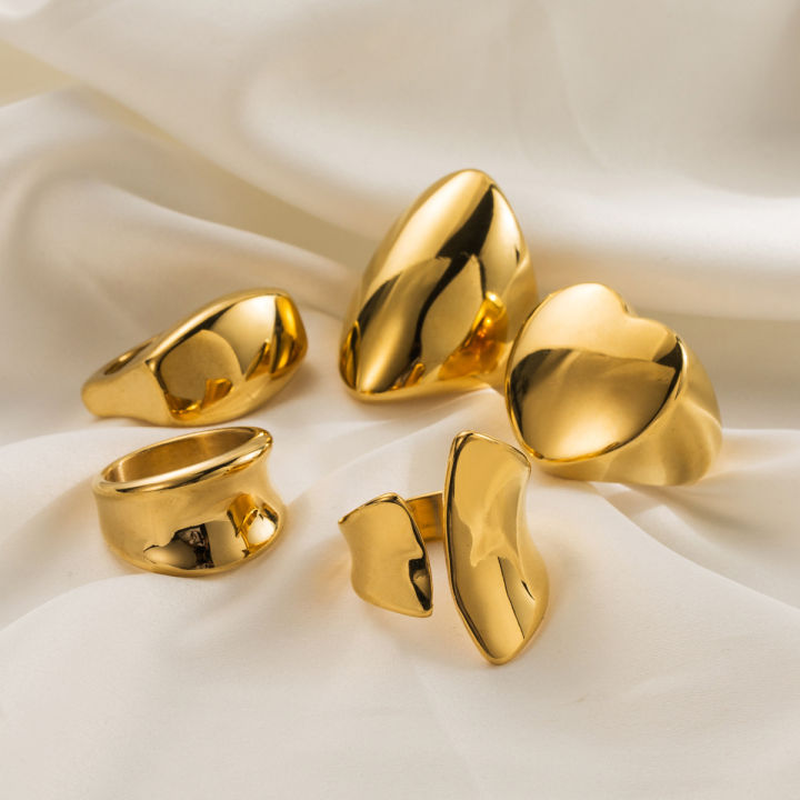 Chunky Rings Set Irregular Shape Gold Plated Rings 18K PVD Stainless ...