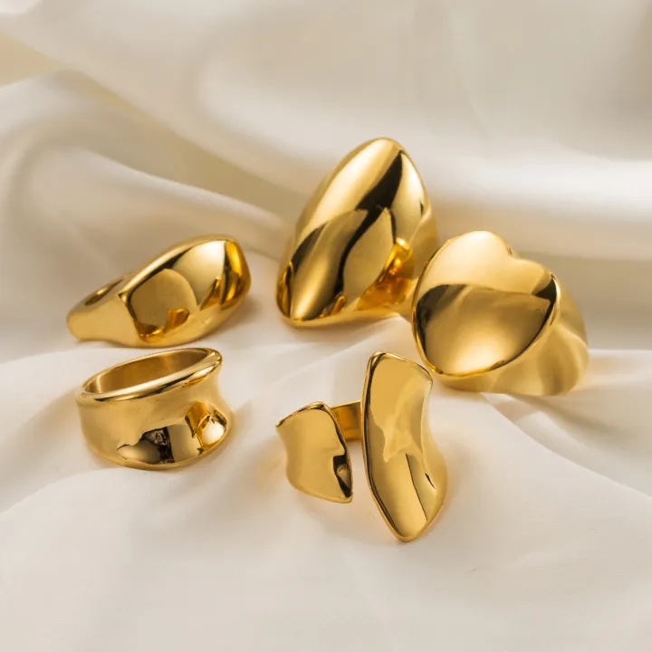 Chunky Rings Set Irregular Shape Gold Plated Rings 18K PVD Stainless ...