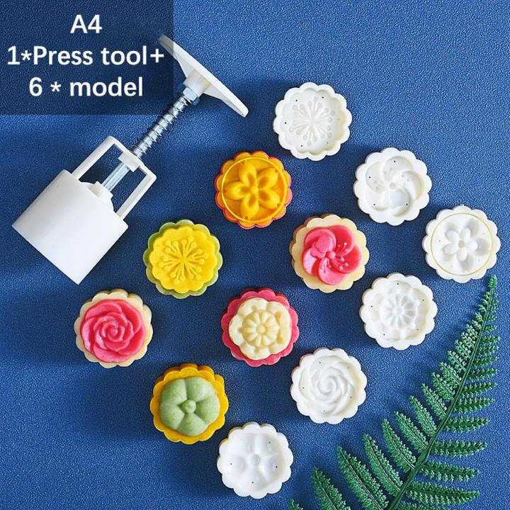 1 Set Flower Patterns Moon Cake Mould 3D DIY Mooncake Mold Baking Decor ...