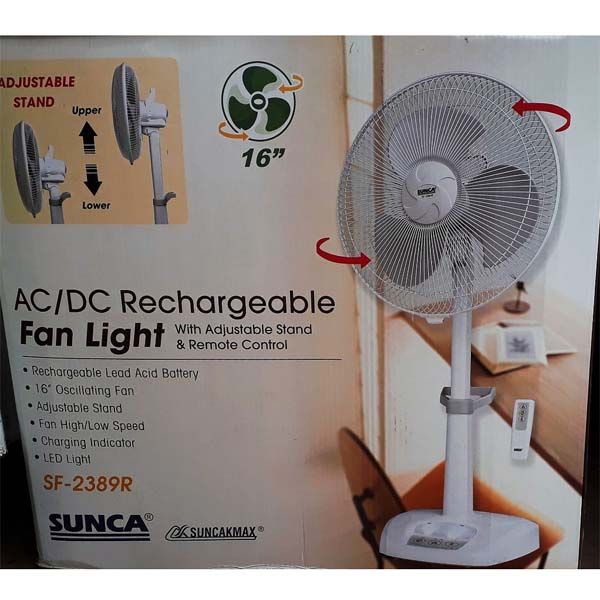 Original Sunca SF-2389R 16″ Dual Battery Rechargeable AC/DC Fan With ...