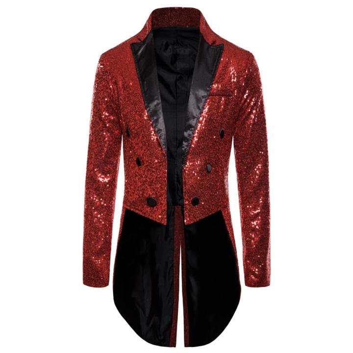 Men’ s Suit, Sequins Turn-Down Collar Long Sleeve Swallow-Tailed Coat ...