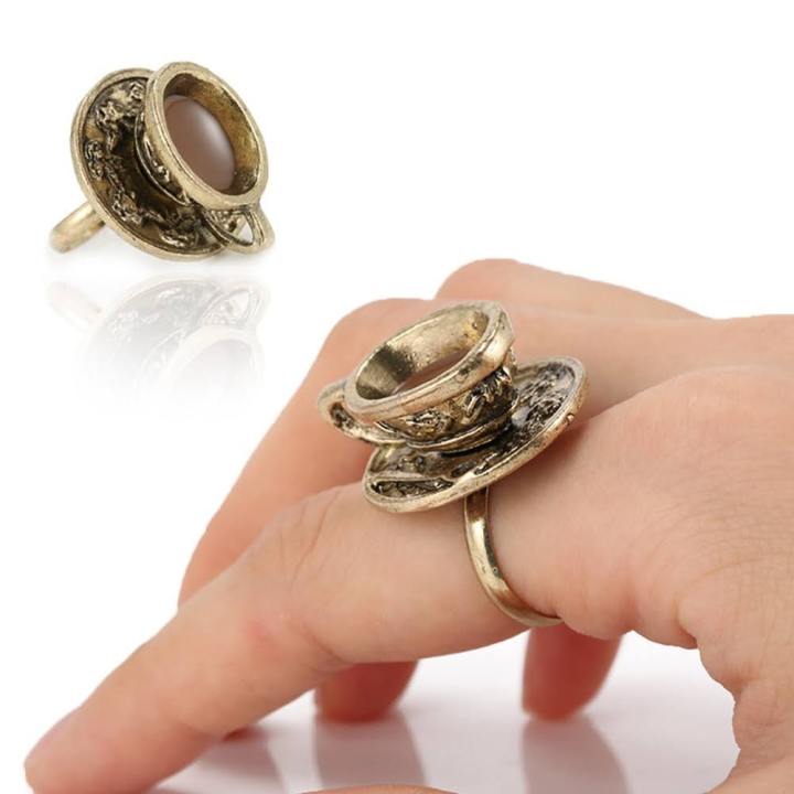 Tea Cup Finger Ring Adjustable Fashion Metal Retro Coffee Cup Ring ...