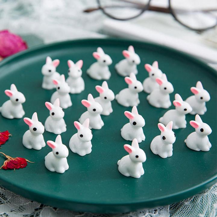 10PCS Cute Mini Resin Bunnies Miniature Figures 3D Little White Rabbit ...