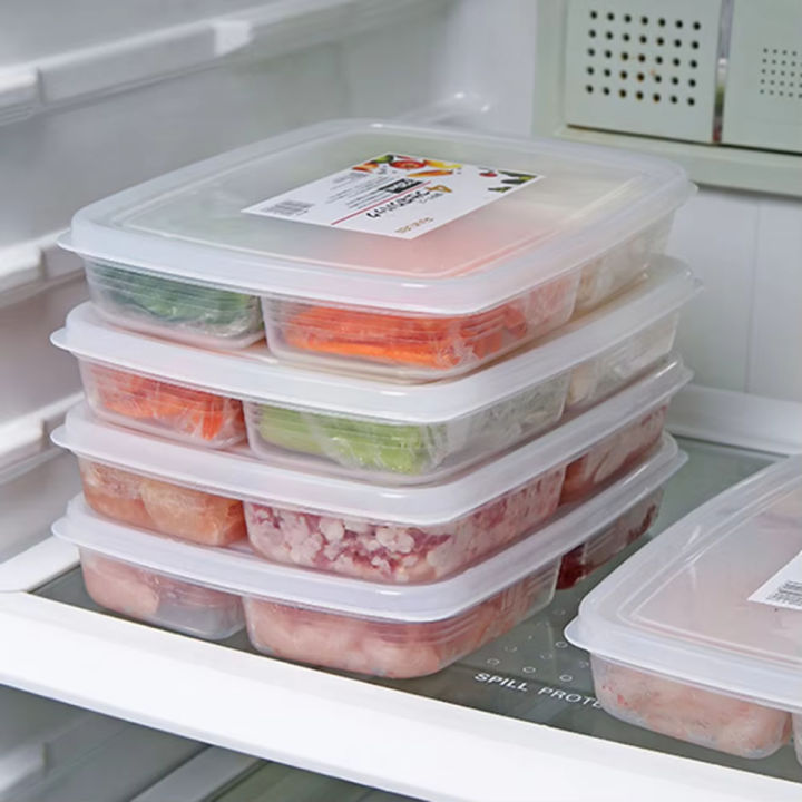 4 Grids Food Storage Box Portable Transparent Meat Vegetable Containers ...