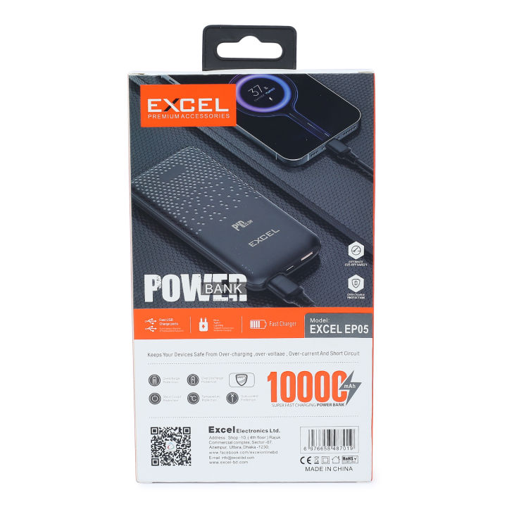 Excel EP-05 Super Fast charging PD 22.5W Dual USB 10000mAh power bank ...