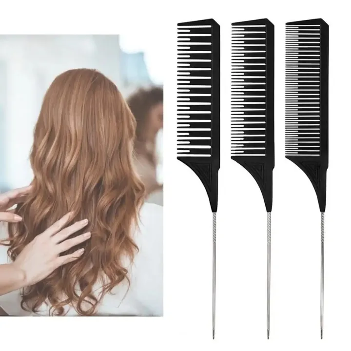 【3C VictoryEagle】Black Fine-Tooth Metal Pin Anti-Static Hair Style Tail ...