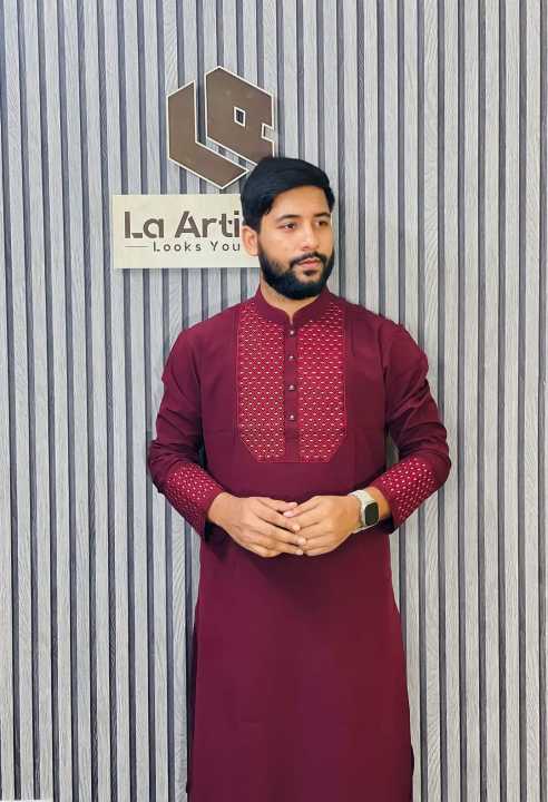 Red Panjabi for Men Semi Long Premium Quality Embroidery work Panjabi ...