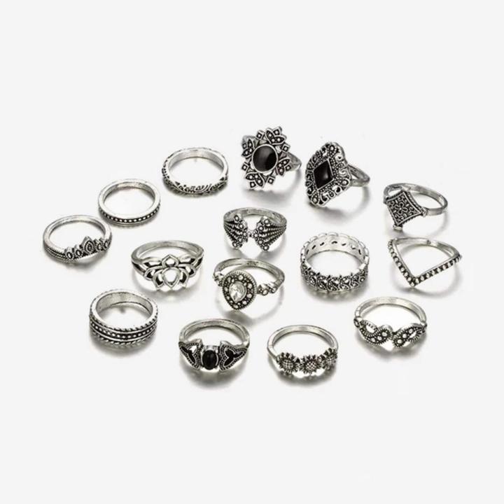 Zinc Alloy Ring Set For Women - 15 Pieces Finger Rings Set For Girls ...