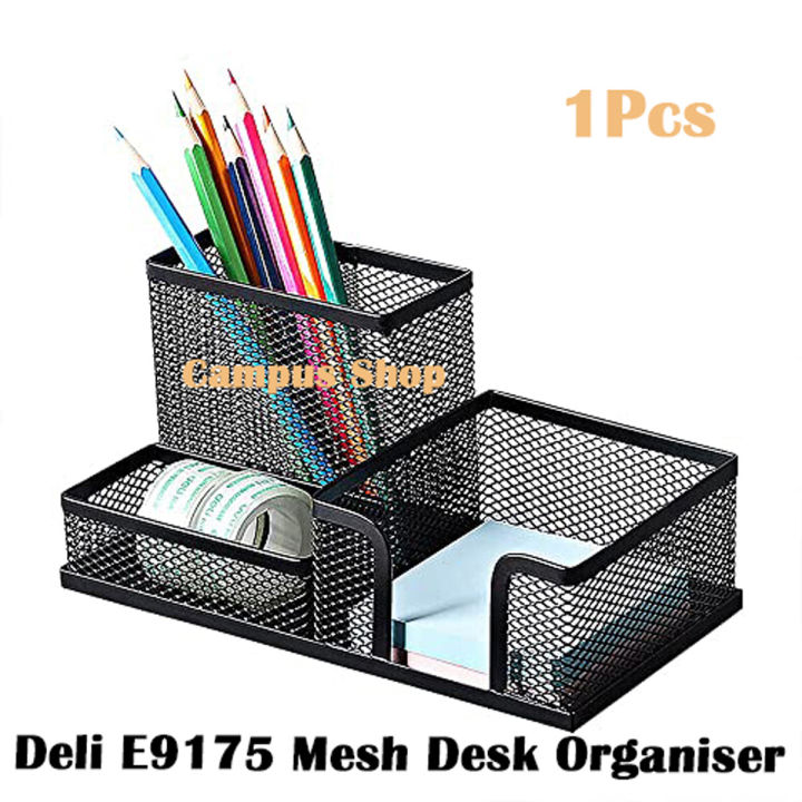 Deli E9175 Mesh Desk Organiser - 3 Compertment (Black) | Daraz.com.bd