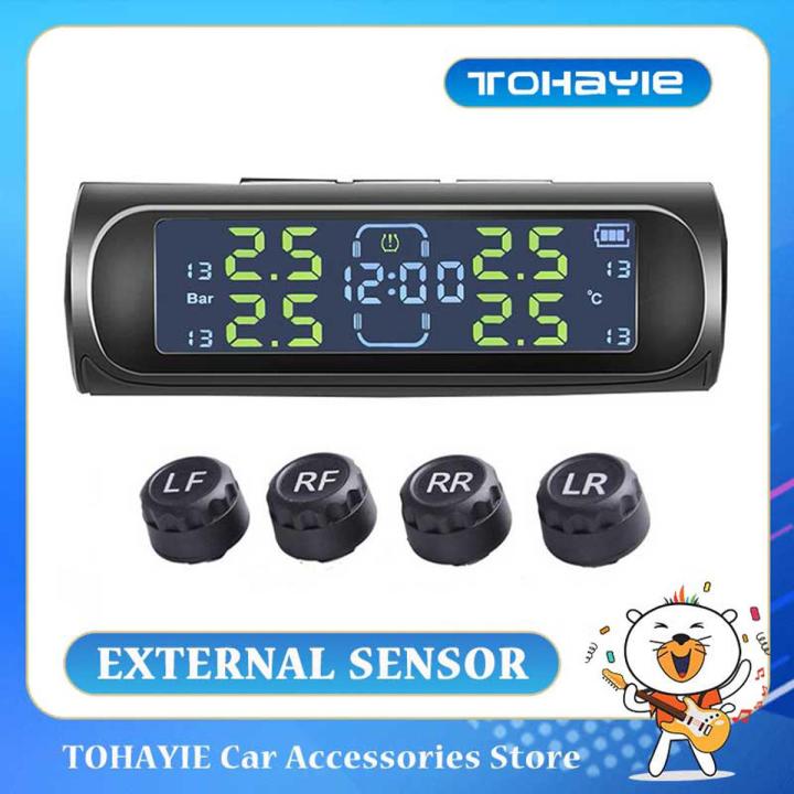 TOHAYIE Smart Car TMPS Solar Power Waterproof LCD Display Auto Tyre Tire Pressure Monitoring ...