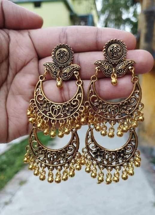 Golden unic double leaf Cada long earrings | Daraz.com.bd