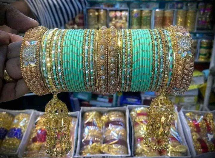 1 Set New Indian Bridal Jhumka Pekhom Bangles/Churi Package For Girls ...