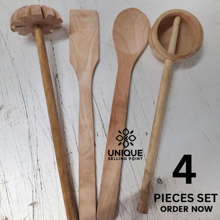 Wooden Specialty Kitchen Tools -( Dal Ghutni, Khunti, Camuch, Orong ) 4 ...