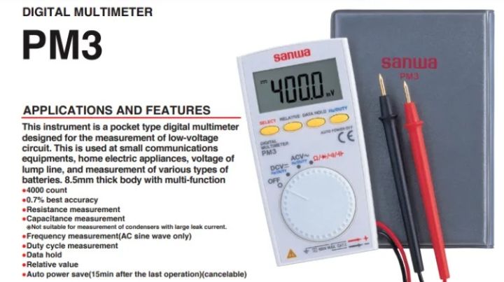 Sanwa PM3 Digital Multimeter Smart Meter with multi-function Pocket Type Voltage and Current ...