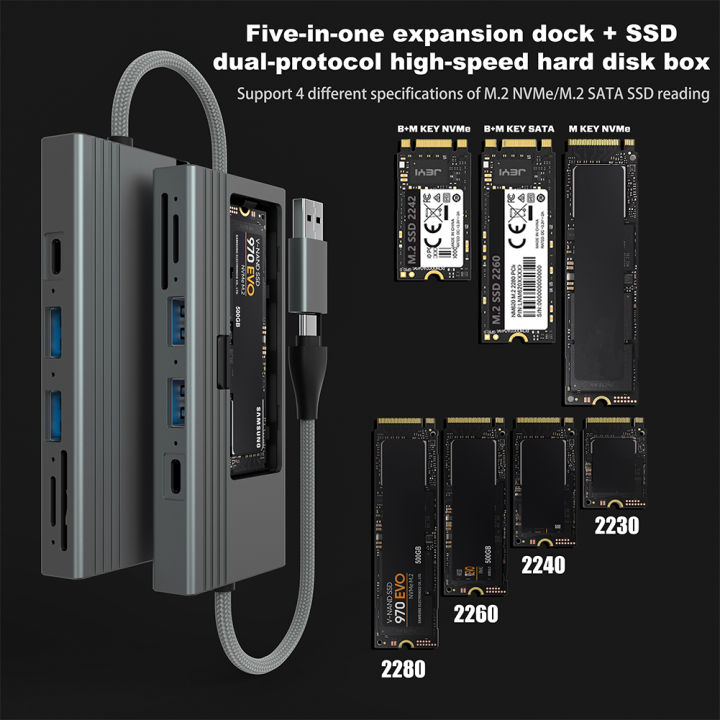 7 in 1 USB C Hub SSD Dock M.2 NVMe / SATA SSD Enclosure 10Gbps Solid ...