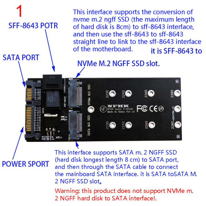 22Pin SATA M.2 SSD Adapter SFF-8643 to NVMe M.2 NGFF SSD for Mainboard ...