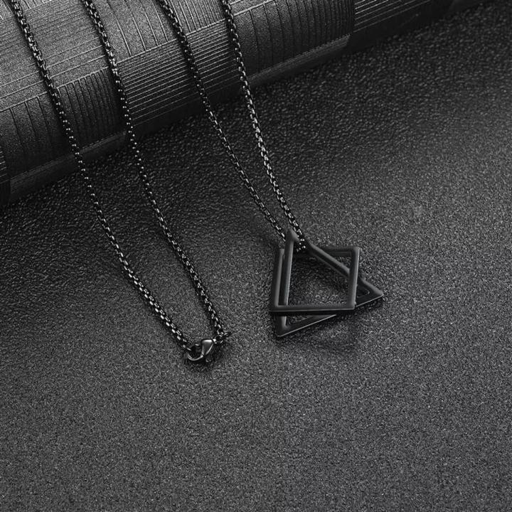 Stainless Steel Square Triangle Chain Pendant Necklace For Men | Daraz ...