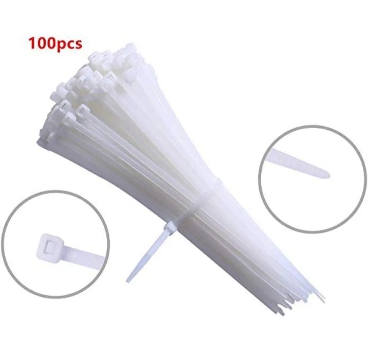 FZ (Pack of 100) White Nylon Zip Wire Wrap Heavy Duty Self Locking ...