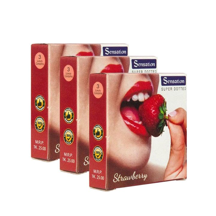 Sensation Super Dotted Strawberry Condoms Combo Pack - 3x3=9 pcs Condoms | Daraz.com.bd