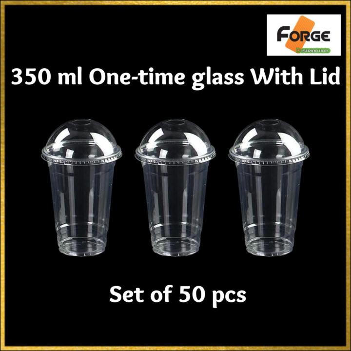 50 pcs One time Plastic Juice Glass 350 Ml With Lid | Daraz.com.bd