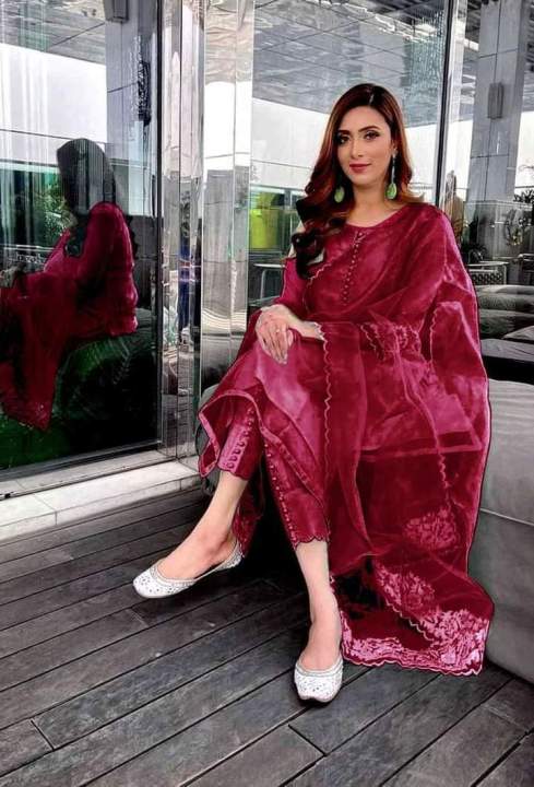 Embroidery Work On Indian Tissue Fabric | Daraz.com.bd