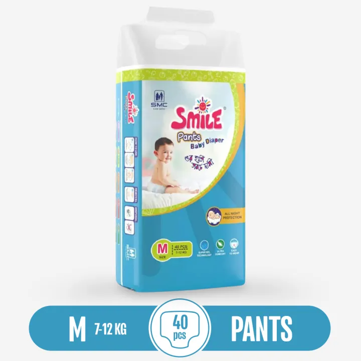 SMC Smile Pants Baby Diaper M (7-12 kg) - 40 pcs | Daraz.com.bd