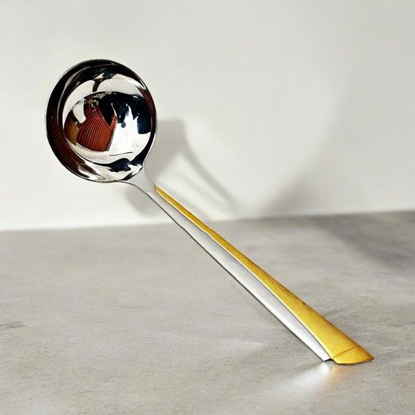 9.2 Inch Big Rice Spoon - Stainless Steel, Silver with Golden Design ...