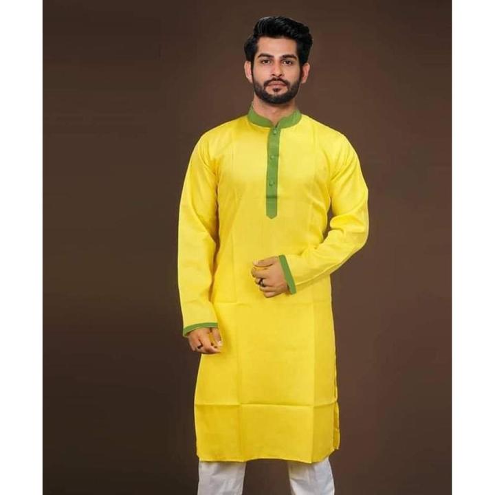 Stylish Cotton Semi Long Panjabi for Men--Holud | Daraz.com.bd